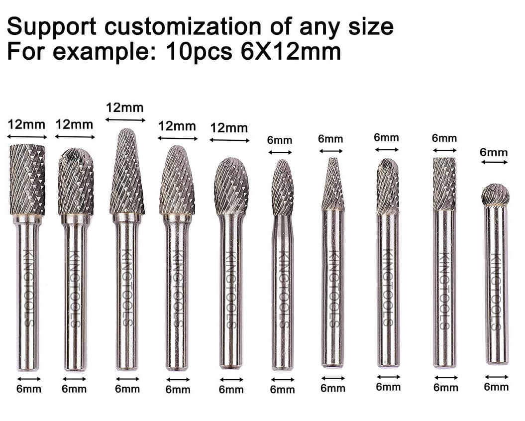 YG7 YG8 3mm/6mm/8mm/10mm 10pcs Double Cut Carbide Rotary File Set - Wuwtools